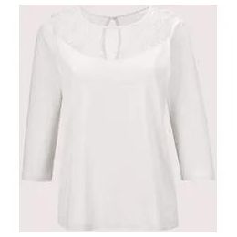 Madeleine Mode Kurzarmshirt MADELEINE "Shirt mit Spitze Rundhals-Shirt mit Spitze", Damen, Gr. 34, wei&szlig; (perlwei&szlig;), Obermaterial: 50% Baumwolle CO. 50% Modal CMD., Modern, normal, U-Boot-Ausschnitt, Shirts