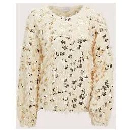 Madeleine Mode Langarmshirt MADELEINE "Sweatshirt Glitzersweatshirt mit Federn", Damen, Gr. 34, beige (beige, goldfarben), Obermaterial: 100% Polyester PES., Modern, Shirts Langarmshirt