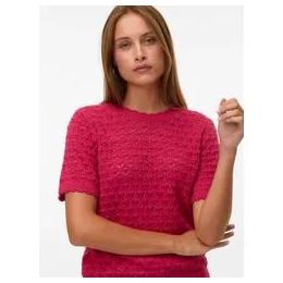 V&eacute;ro Moda Stricktop VERO MODA "VMJAQUELINE SS O-NECK TOP BOO", Damen, Gr. XS, jazzy, Obermaterial: 60% Baumwolle, 40% Polyacryl, unifarben, regular fit normal, Rundhals, Tops Stricktop, mit zartem Muster
