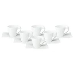 Villeroy & Boch Tasse VILLEROY & BOCH "Espressotassen mit Untertassen NewWave 80 ml 6er Set wei&szlig;", wei&szlig;, 6 tlg., Porzellan, Trinkgef&auml;&szlig;e, Tasse