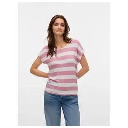 V&eacute;ro Moda Kurzarmshirt VERO MODA "VMWIDE STRIPE SL TOP GA JRS NOOS", Damen, Gr. M, nostalgia rose stripes:snow wei&szlig;, Jersey, Obermaterial: 96% Viskose, 4% Elasthan, gestreift, regular fit normal, Rundhals, Shirts, Viskosemischung