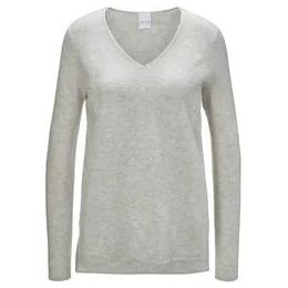 Madeleine Mode Longpullover MADELEINE "Pullover Kaschmirpullover mit V-Ausschnitt", Damen, Gr. 40/42, beige (ecru), Obermaterial: 100% Kaschmir WS., Modern, gerade, V-Ausschnitt, Pullover Longpullover