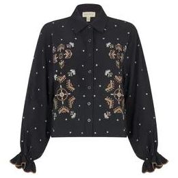 Hemdbluse RAFFYA "Penny Boxy Embroidered Shirt Damen", Damen, Gr. 38, navy, 70% Viskose, 30% Leinen, Blusen Hemdbluse