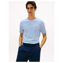 T-Shirt Tommy Hilfiger "SEASONAL STRIPE", Herren, Gr. S, wei&szlig;, regal blau stripe, Single Jersey, Obermaterial: 100% Baumwolle, gestreift, regular fit, Rundhals, Shirts T-Shirt, Regular fit, gestreift, Rundhals