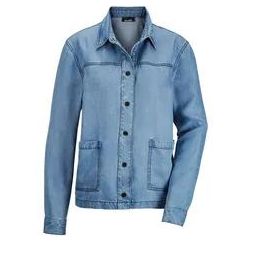 Kurzjacke GOLDNER "Denim-Jacke in Blau mit aufgesetzten Taschen", Damen, Gr. 54, blau (hellblau), Obermaterial: 100% Lyocell CLY., gerade, Manschette, Jacken Kurzjacke, Gro&szlig;e aufgesetzte Taschen