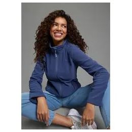 Fleecejacke OCEAN SPORTSWEAR, Damen, Gr. 32/34, jeans blau, Fleece, Obermaterial: 100% Polyester, kontrastfarbene Details, unifarben, normal, Jacken Fleecejacke, aus weichem Fleece-Material, unifarben, mit Logostickerei