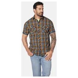 Kurzarmhemd Jan Vanderstorm "Kurzarmhemd URTHOR", Herren, Gr. XXL, weit, braun (orange kariert), Obermaterial: 100% Baumwolle CO., Hemden