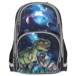 Rucksack Depesche "Schulrucksack GALAXY Dino World 16 x 33 cm grau-gr&uuml;n", Kinder, Gr. B/H/T: 33cm x 39cm x 16cm, bunt (grau, gr&uuml;n), Polyester, Rucks&auml;cke Rucksack