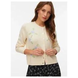 V&eacute;ro Moda Strickjacke VERO MODA "VMCAMILLE LS O-NECK EMB CARDIGAN BTQ", Herren, Gr. S, birch detail:with brunnera blau flower, mistletoe leaf, Strick, Obermaterial: 60% Polyacryl, 40% Baumwolle, bestickt, unifarben, regular fit normal, Rundhals, Strickjacken Strickjacke, Materialmix, regular fit, Stickerei