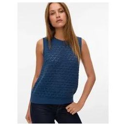 V&eacute;ro Moda Stricktop VERO MODA "VMJAQUELINE SL O-NECK TOP BOO", Damen, Gr. S, schwarz denim, Obermaterial: 60% Baumwolle, 40% Polyacryl, unifarben, regular fit normal, Rundhals, Tops Stricktop, mit zartem Ajourmuster