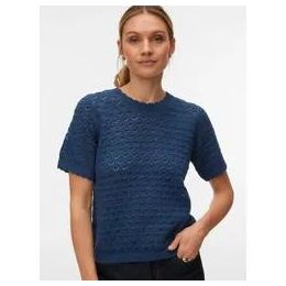 V&eacute;ro Moda Stricktop VERO MODA "VMJAQUELINE SS O-NECK TOP BOO", Damen, Gr. XS, schwarz denim, Obermaterial: 60% Baumwolle, 40% Polyacryl, unifarben, regular fit normal, Rundhals, Tops Stricktop, mit zartem Muster