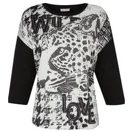 3/4-Arm-Shirt Alba Moda "Shirt Shirt mit platziertem Druck", Damen, Gr. 36, schwarz, Obermaterial: 95% Viskose CV. 5% Elasthan EL., Modern, Shirts 3/4-Arm-Shirt