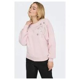 Sweatshirt Only "ONLCAMELA BROOKE GLITTER LS ONECK UB SWT", Damen, Gr. XL, potpourri detail:chest deco, Sweatware, Obermaterial: 60% Baumwolle, 40% Polyester, unifarben, regular fit normal, Rundhals, Sweatshirts Sweatshirt, Baumwollmischung, regular fit, Rundhals