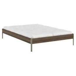 Bettgestell KARUP DESIGN "CORE BED Bodenbett, Holzrahmen, Futonbett, Jugendbett, Holzbett", carob braun, sage gr&uuml;n, B:146cm H:34cm L:206cm, Betten, Bettgestell, Massivholzbett mit Lattenrost, Kiefer massiv, Doppelbett ohne Kopfteil