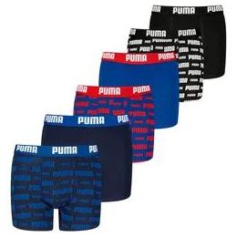 Boxershorts Puma "Boxershort Everyday Logo Print Boxers ECOM 6P 6er Pack", Jungen, Gr. 158-164, bunt (schwarz, blau, rot), Obermaterial: 95% Baumwolle CO. 5% Elasthan EL., Unterhosen