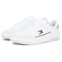 Tommy Hilfiger Sneaker TOMMY JEANS "TJM CUPSOLE LEATHER", Herren, Gr. 43, wei&szlig;, Leder, Schuhe Sneaker, Freizeitschuh, Halbschuh, Schn&uuml;rschuh mit seitlicher Logoflagge