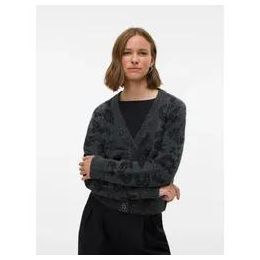 V&eacute;ro Moda Strickjacke VERO MODA "VMZUZU LS V-NECK CARDIGAN", Damen, Gr. L, dunkelgrau melange detail:with schwarz, sequins, Strick, Obermaterial: 43% Polyester, 38% Polyacryl, 11% Nylon, 6% Wolle, 2% Elasthan, Glitzermuster, regular fit h&uuml;ftlang, V-Ausschnitt, Rippb&uuml;ndchen, Strickjacken Strickjacke