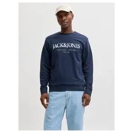 Jack & Jones Sweatshirt JACK & JONES "JJDEVIN DAYTONA PRINT SWEAT CREW NECK", Herren, Gr. M, navy blazer, angeraute Sweatware, Obermaterial: 60% Baumwolle, 40% Polyester, bedruckt, regular fit normal, Rundhals, Rippb&uuml;ndchen, Sweatshirts Sweatshirt