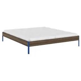 Bettgestell KARUP DESIGN "CORE BED Bodenbett, Holzrahmen, Futonbett, Jugendbett, Holzbett", carob braun, vivid blau, B:186cm H:34cm L:206cm, Betten, Bettgestell, Massivholzbett mit Lattenrost, Kiefer massiv, Doppelbett ohne Kopfteil