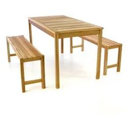 Garten-Essgruppe Vcm "3-tlg. Sitzgruppe Garten Tisch Bank Holz Teak", braun (braun,), B:69cm, Obermaterial: 100% Holz Wood., Sitzm&ouml;bel-Sets