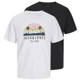 Jack & Jones T-Shirt JACK & JONES JUNIOR "JJPALM TEE LS CREW NECK 2PK MP JNR", Jungen, Gr. 164, wei&szlig; pack:wei&szlig;, balck, Single Jersey, Obermaterial: 100% Baumwolle, bedruckt, regular fit normal, Rundhals, Shirts T-Shirt
