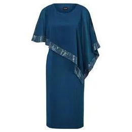 Abendkleid GOLDNER "Kurzgr&ouml;&szlig;e Kleid mit raffiniertem Chiffon&uuml;berwurf", Damen, Gr. 20, K-Gr, blau (mykonosblau), Obermaterial: 96% Polyester PES. 4% Elasthan EL., festlich, figurumspielend, Halbarm, Kleider Abendkleid, Chiffon