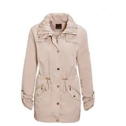Blouson GOLDNER "Kurzgr&ouml;&szlig;e Longjacke aus fein strukturierter Ware", Damen, Gr. 23, beige (sand), Obermaterial: 100% Polyester PES., figurumspielend, weit Sonstiges, Jacken Blouson, modisches, gestreiftes Innenfutter