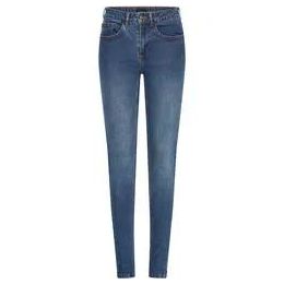 Slim-fit-Jeans oxmo "Slim-fit-Jeans OXHELLE", Damen, Gr. 26, L&auml;nge 32, blau (dunkelblau denim), Obermaterial: 68% Baumwolle CO. 27% Polyester PES. 3% Viskose CV. 2% Elasthan EL., Jeans Slim-fit-Jeans