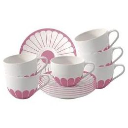 Villeroy & Boch Tasse VILLEROY & BOCH "Kaffeetassen mit Untertassen Fleur Couleur 160 ml 6er Set", pink (cassis), 6 tlg., Porzellan, Trinkgef&auml;&szlig;e, Tasse