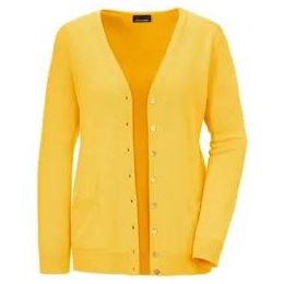 Strickjacke GOLDNER "Uni Merino-Cardigan Langarm", Damen, Gr. 50, gelb, Obermaterial: 100% Schurwolle WV., Basic, V-Ausschnitt, Rippe, Strickjacken Strickjacke, Reine Merinowolle