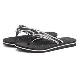 Zehentrenner Tommy Hilfiger "TH WEBBING SUMMER SANDAL", Damen, Gr. 38, schwarz, wei&szlig;, Textil, unifarben mit Farbeins&auml;tzen, Basic, Schuhe Zehentrenner, Sommerschuh, Strandschuh, Dianette mit Streifen und Logoschriftzug