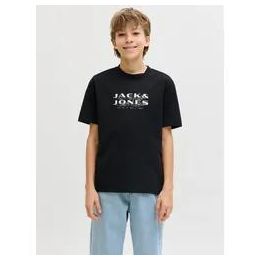 Jack & Jones T-Shirt JACK & JONES JUNIOR "JCOFUSION JJ BRANDING TEE SS CN JNR", Jungen, Gr. 152, schwarz, Single Jersey, Obermaterial: 58% Polyester, 42% Baumwolle, bedruckt, relaxed fit normal, Rundhals, Shirts T-Shirt