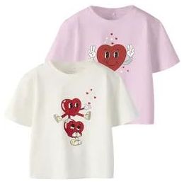 T-Shirt name it "NMFBSWET 2P SS NREG TOP BOX", M&auml;dchen, Gr. 104, cloud dancer pack:cradle pink, Jersey, Obermaterial: 100% Baumwolle, bedruckt, unifarben, Basic normal, Rundhals, Shirts T-Shirt
