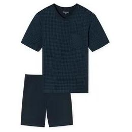 Schlafanzug Schiesser "Pyjama Casual Essentials", Herren, Gr. XXL, blau (dunkelblau), Obermaterial: 100% Baumwolle CO., Homewear-Sets Schlafanzug
