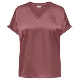 Shirtbluse Only CARMAKOMA "CARBRYNJA LIFE S/S IN-ONE TOP WVN", Damen, Gr. 44, rose braun, Web, Obermaterial: 95% Polyester, 5% Elasthan, unifarben, regular fit normal, V-Ausschnitt, Blusen, in gl&auml;nzender Optik