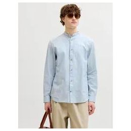 Jack & Jones Langarmhemd JACK & JONES "JJESUMMER LINEN BLEND BAND SHIRT L/S SN", Herren, Gr. XL, N-Gr, celestial blau, Web, Obermaterial: 70% Baumwolle, 30% Leinen, unifarben, regular fit normal, 1-Knopf-Manschette, Hemden, Baumwollmischung, regular fit