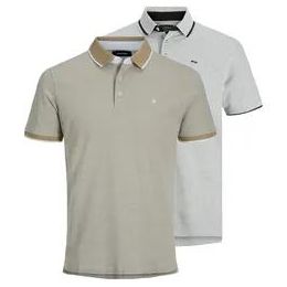 Jack & Jones Poloshirt JACK & JONES "Poloshirt JJEPAULOS POLO 2PK 2er Pack", Herren, Gr. S, beige (beige, grau), Obermaterial: 100% Baumwolle CO., Shirts