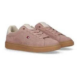 Sneaker Tommy Hilfiger, Damen, Gr. 35, beige, wei&szlig;, Leder, Textil, Schuhe Sneaker, Retro Sneaker, Schn&uuml;rschuh, Halbschuh, Freizeitschuh mit Logo