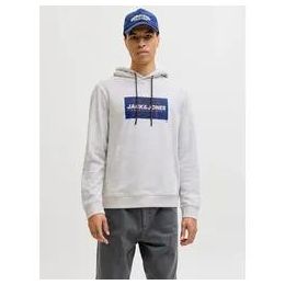 Jack & Jones Kapuzensweatshirt JACK & JONES "JJCOLE PRINT SWEAT HOOD UNB", Herren, Gr. M, wei&szlig; melange, angeraute Sweatware, Obermaterial: 60% Baumwolle, 40% Polyester, bedruckt, meliert, regular fit, Rippb&uuml;ndchen, Sweatshirts
