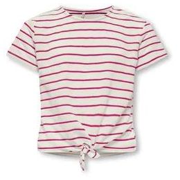 T-Shirt KIDS Only "KOGJANA SS STRIPED KNOT TOP JRS", M&auml;dchen, Gr. 122/128, tofu stripes:pink yarrow, Jersey, Obermaterial: 86% Polyester, 14% Baumwolle, gestreift, Basic kurz, Rundhals, Shirts T-Shirt, mit coolem Knotendetail