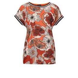 Kurzarmbluse GOLDNER "Kurzgr&ouml;&szlig;e Kurzarm Oberteil mit floralem Design", Damen, Gr. 22, orange (pfirsich, gemustert), Obermaterial: 100% Polyester PES., gerade, keine/nicht relevant, Blusen, Alloverdruck