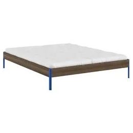 Bettgestell KARUP DESIGN "CORE BED Bodenbett, Holzrahmen, Futonbett, Jugendbett, Holzbett", carob braun, vivid blau, B:166cm H:34cm L:206cm, Betten, Bettgestell, Massivholzbett mit Lattenrost, Kiefer massiv, Doppelbett ohne Kopfteil