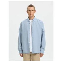 Langarmhemd Selected "SLHREGCLAY LINENBLEND LS SHIRT CLA NOOS", Herren, Gr. XL, N-Gr, dusty blau stripes:wei&szlig;, Web, Obermaterial: 55% Leinen, 45% Baumwolle, gestreift, regular fit, Hemden