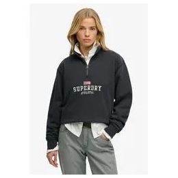 Sweatshirt Superdry "ATH ESS GRAPHIC HALF ZIP", Damen, Gr. M, eclipse navy, Sweatware, Obermaterial: 100% Baumwolle, bedruckt, loose fit normal, Rundhals, Rippb&uuml;ndchen, Sweatshirts Sweatshirt