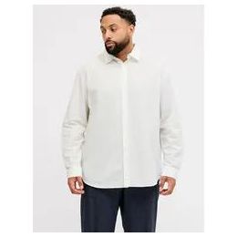 Jack & Jones PlusSize Langarmhemd "JJEBREEZE LINEN BLEND SHIRT L/S SN PLS", Herren, Gr. 4XL, N-Gr, wei&szlig;, Web, Obermaterial: 70% Baumwolle, 30% Leinen, JACK & JONES PLUSSIZE, Hemden, mit auff&auml;lliger Knopfleiste