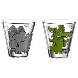 Kinderbecher Leonardo "Kinderbecher Bambini 215 ml 2er Set", bunt (elefant, krokodil), Glas, Trinkgef&auml;&szlig;e, Kinderbecher