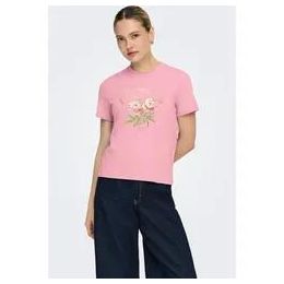 Kurzarmshirt Only "ONLAMBERDINE S/S PRINT TOP BOX JRS", Damen, Gr. XS, romance rose print:peonie, Jersey, Obermaterial: 100% Baumwolle, bedruckt, regular fit normal, Rundhals, Shirts, Baumwolle, regular fit, Rundhals