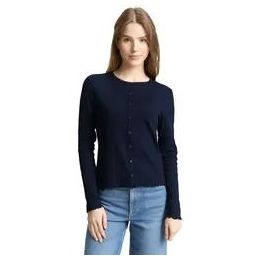 Langarmshirt Tom Tailor DENIM, Damen, Gr. XS, sky captain blau, Web, Obermaterial: 95% Baumwolle, 5% Elasthan, unifarben, regular fit normal, Rundhals, gewellter Abschluss, Shirts Langarmshirt, mit gewelltem Abschluss
