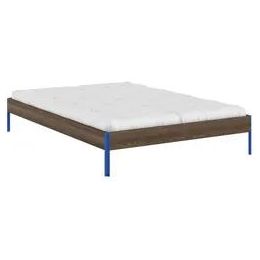 Bettgestell KARUP DESIGN "CORE BED Bodenbett, Holzrahmen, Futonbett, Jugendbett, Holzbett", carob braun, vivid blau, B:146cm H:34cm L:206cm, Betten, Bettgestell, Massivholzbett mit Lattenrost, Kiefer massiv, Doppelbett ohne Kopfteil