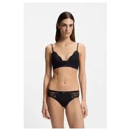 Tanga BOSS "BLOSSOM", Damen, Gr. S, schwarz 001, Mesh;Spitze;Webqualit&auml;t, Obermaterial: 88% Polyamid, 12% Elasthan, k&ouml;rpernah, Unterhosen Tanga, aus Spitze mit plissiertem Mesh und goldenem Anh&auml;nger